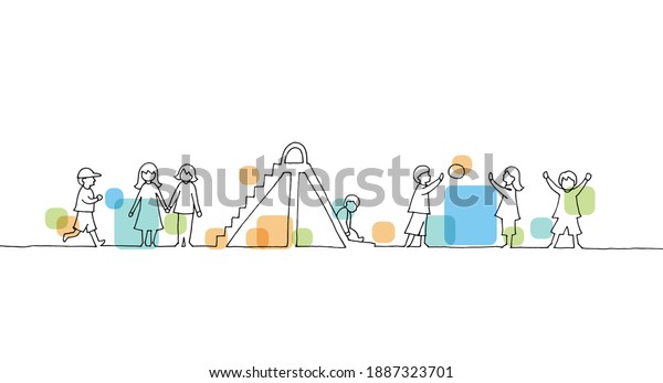 Children Playing Line Drawing Illustration Stock Vector (Royalty Free ...