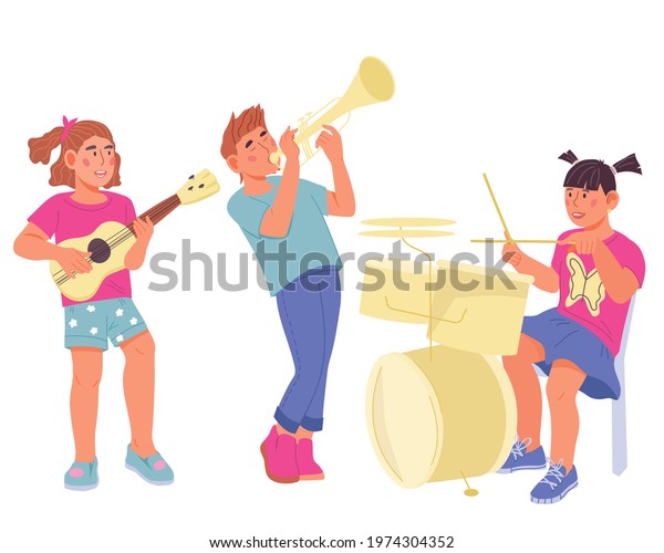 Children Playing Musical Instruments School Orchestra Stock Vector ...