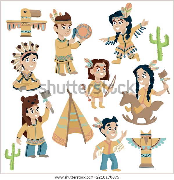 Children Playing Native American Indians Kids Stock Vector (Royalty ...