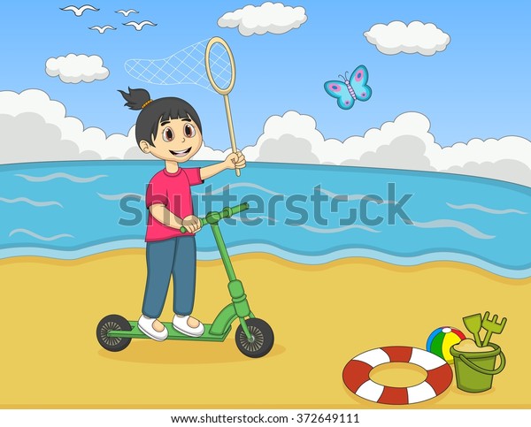 Children Playing On Beach Cartoon Vector Stock Vector (Royalty Free ...