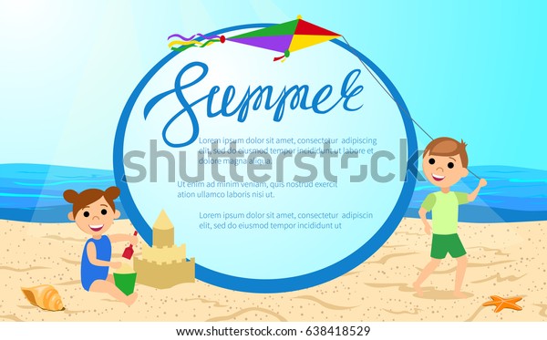 Children Playing On Beach Summer Frame 库存矢量图（免版税）638418529 | Shutterstock