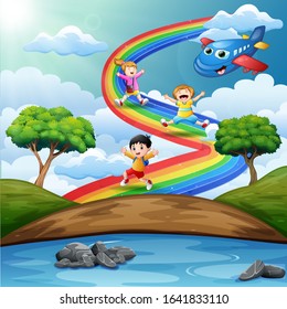 Children Playing Over Rainbow Stock Vector (Royalty Free) 1641833110 ...