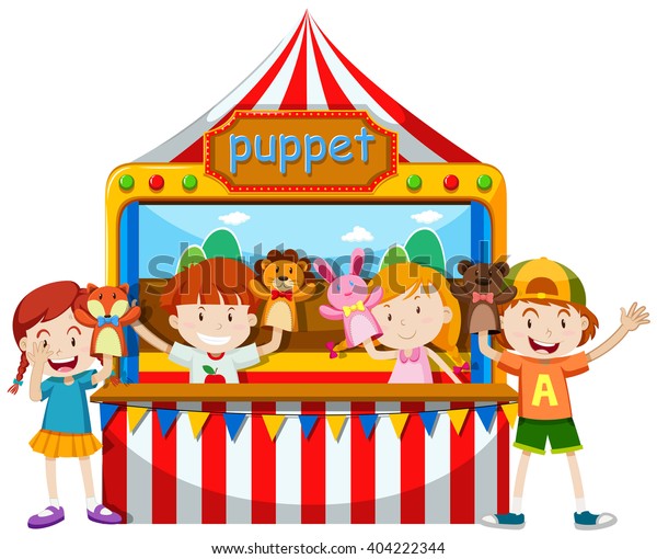 Children Playing Puppet Together Illustration: vetor stock (livre de ...