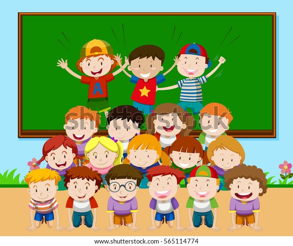 Children Playing Pyramid Classroom Illustration: เวกเตอร์สต็อก (ปลอดค่า ...