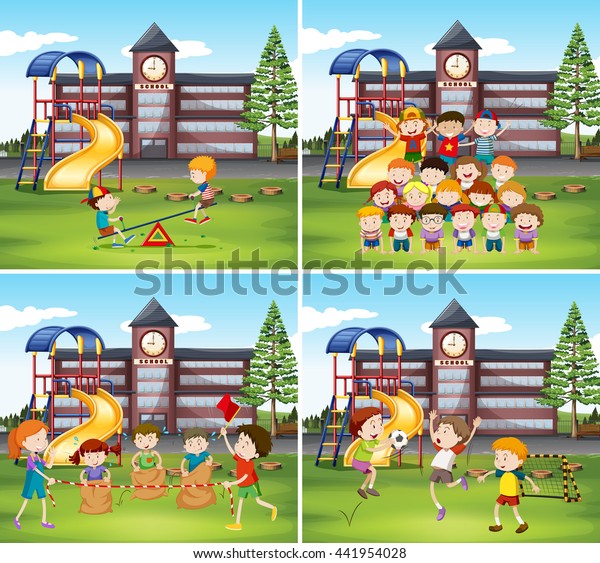 Children Playing School Ground Illustration Stock Vector (Royalty Free ...