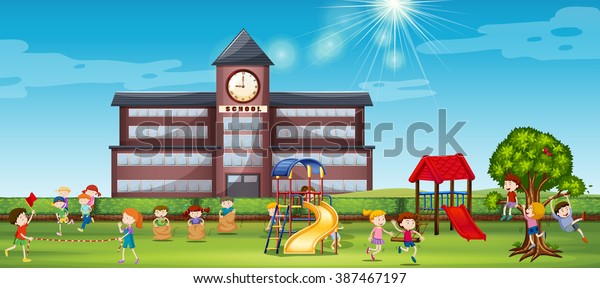 Children Playing School Yard Illustration Stock Vector (Royalty Free ...