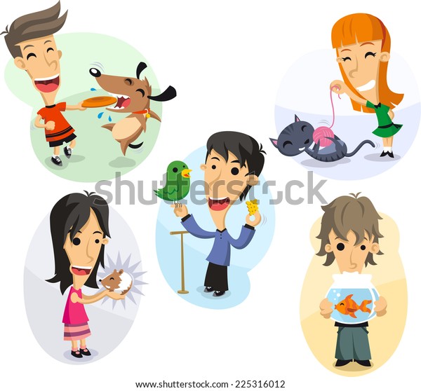 Children Playing Their Pets Hamster Dog Stock Vector (Royalty Free ...