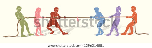 Children Playing Tug War Cartoon Graphic Stock Vector (Royalty Free ...