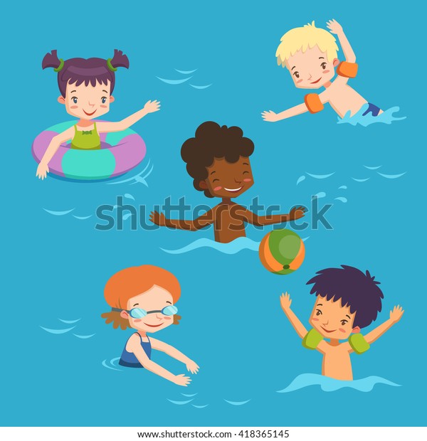 Children Pool Vector Illustration Swimming Children Stock Vector ...