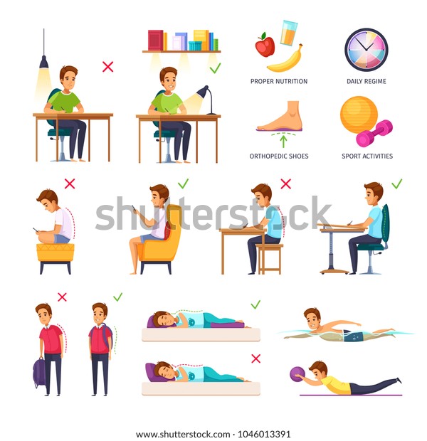 Children Posture Cartoon Set Isolated Conceptual : image vectorielle de ...
