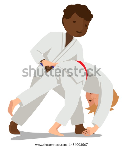 Children Practicing Defending Skills Uniform Colorful Stock Vector ...