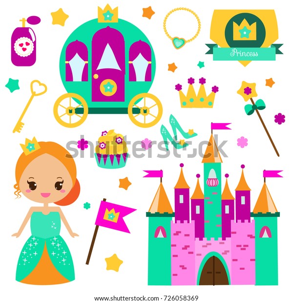 Children Princess Party Design Elements Stickers Stock Vector (Royalty ...