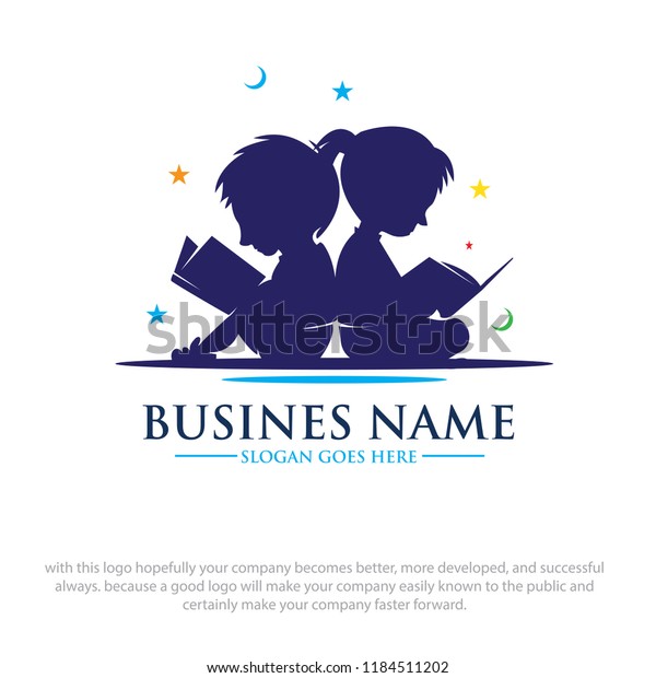 Vektor Stok anak membaca buku mimpi desain logo (Tanpa Royalti) 1184511202