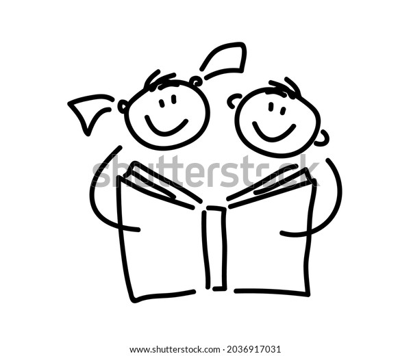 Children Reading Book Sketch Vector Illustration Stock Vector (Royalty ...