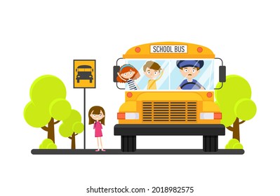 Children Ride School Bus Driver Vector Stock Vector (Royalty Free ...