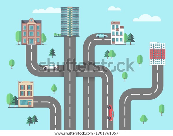 Children Road Map Suburb City Urbanization: เวกเตอร์สต็อก (ปลอดค่า ...