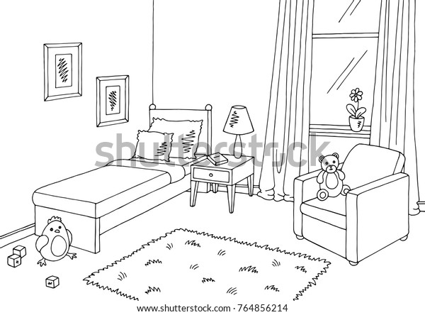 Children Room Graphic Black White Interior Stock Vector (Royalty Free ... Children Room Graphic Black White Interior Stock Vector (Royalty Free ...