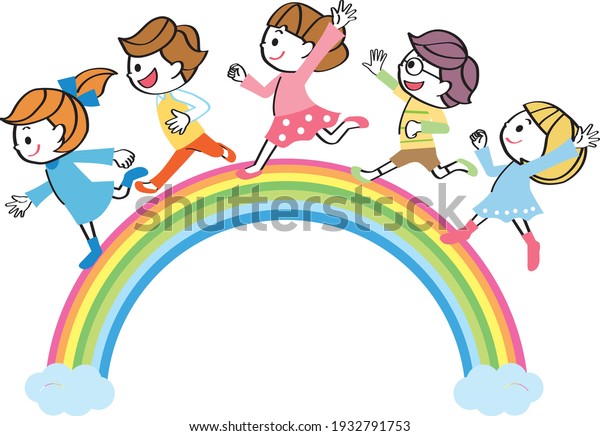Children Running On Rainbow Stock Vector (Royalty Free) 1932791753 ...