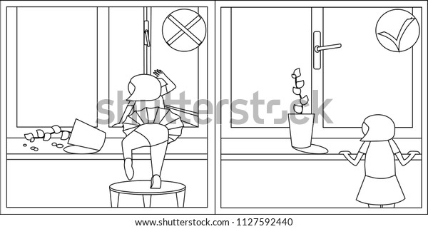 Children Safety Opened Window Families Childrens Stock Vector (Royalty ...