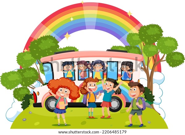 Children School Bus Cartoon Style Illustration Stock Vector (Royalty ...