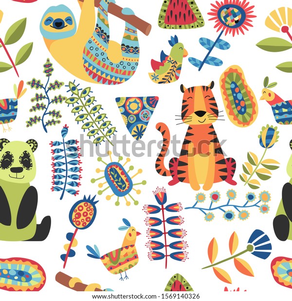 Children Seamless Pattern On White Background Stock Vector (Royalty ...