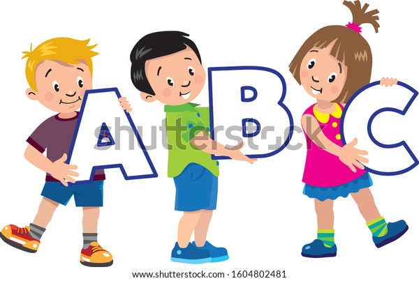 Children Set Smiling Three Kids Letters Stock Vector (Royalty Free ...