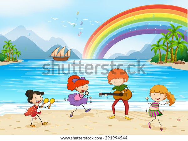 Children Singing Dancing Beach Side Stock Vector (Royalty Free) 291994544