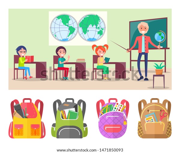 Children Sitting On Geography Lesson School Stock Vector (Royalty Free ...