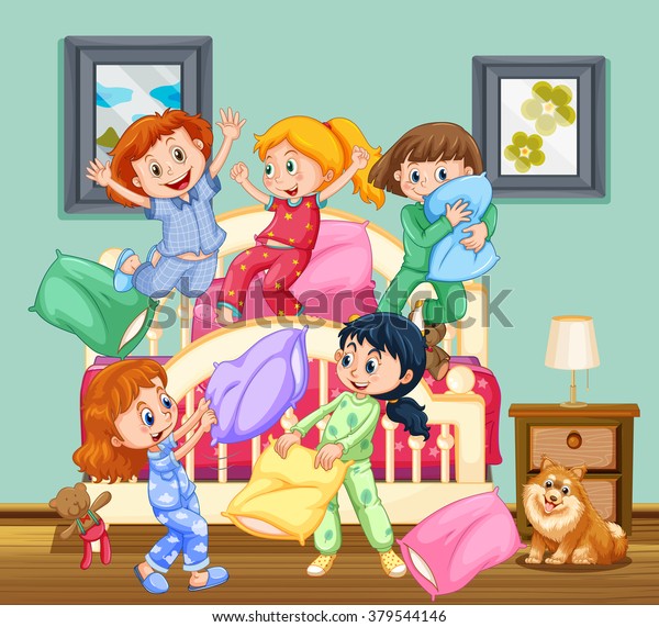 Children Slumber Party Illustration: เวกเตอร์สต็อก (ปลอดค่าลิขสิทธิ์ ...
