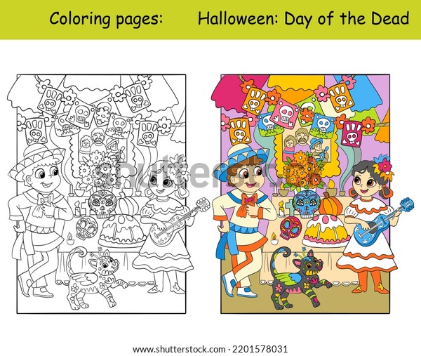 Children Stand Festive Table Day Dead Stock Vector (Royalty Free ...