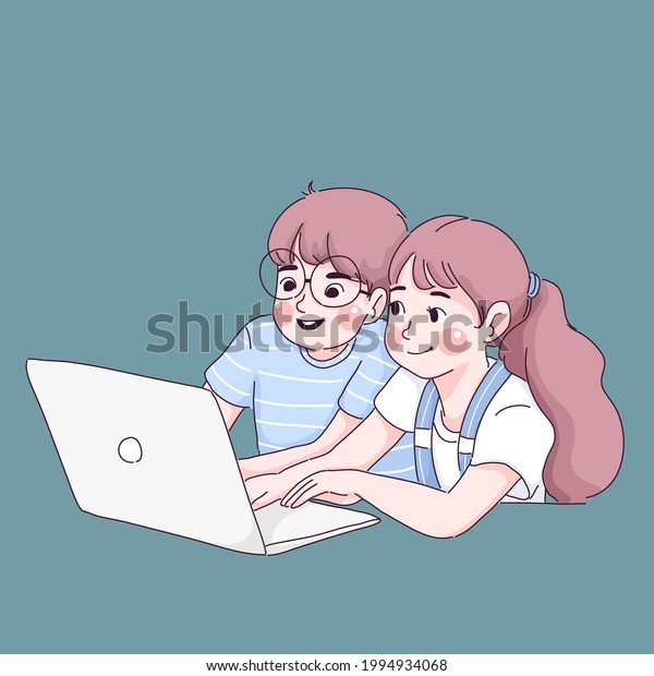 Children Student Learning Online Class Cartoon: Vector có sẵn (miễn phí ...