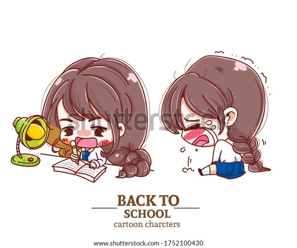Children Student Uniformmakes Homework Cry Cartoon Stock Vector ...