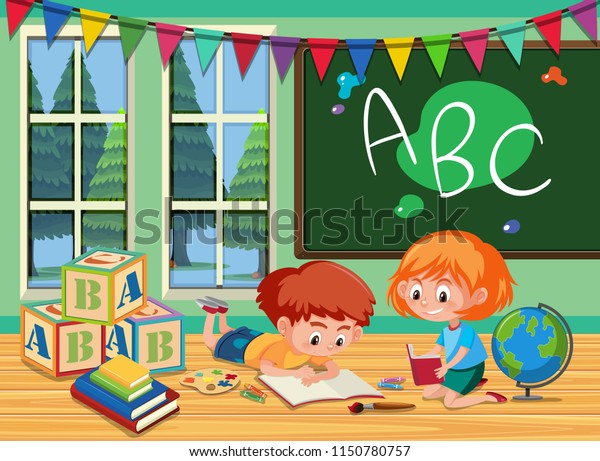 Children Study Classroom Illustration Stock Vector (Royalty Free ...
