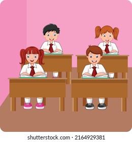 Children Studying Their Class Cartoon Vector Stock Vector (Royalty Free ...
