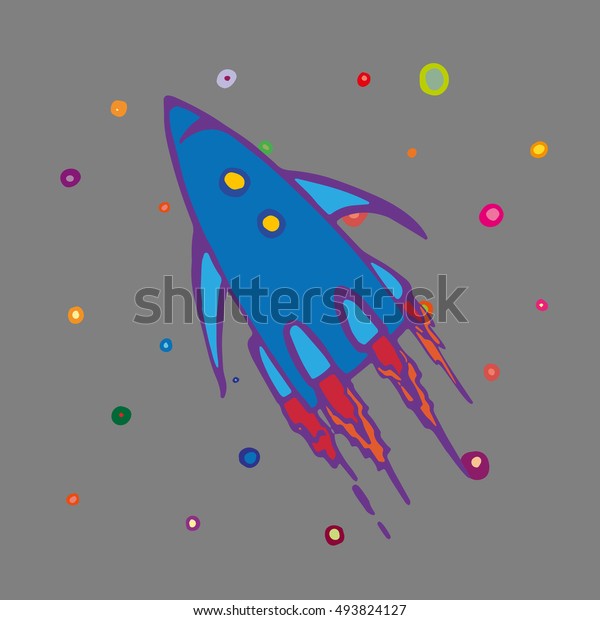 Children Style Drawing Flying Rocket Spaceship Stock Vector (Royalty ...