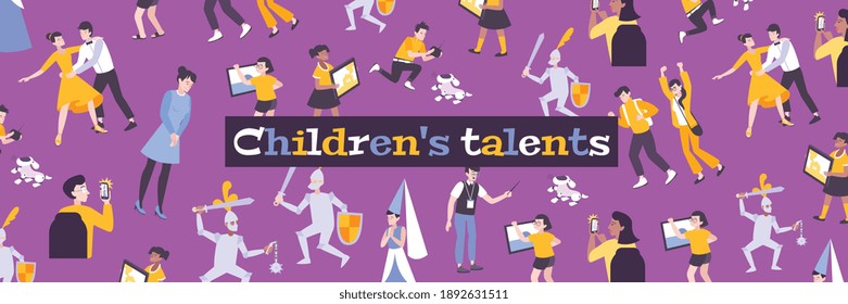 Children Talents Seamless Pattern Purple Background Stock Vector ...