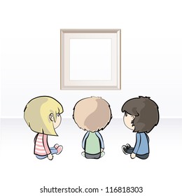 Group Kids Watching Frames Museum Vector Stock Vector (Royalty Free ...