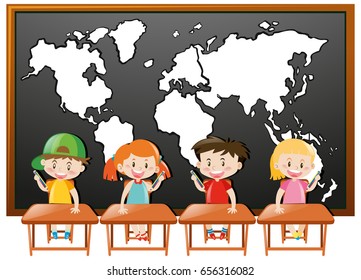 Children World Map On Board Illustration Stock Vector (Royalty Free ...