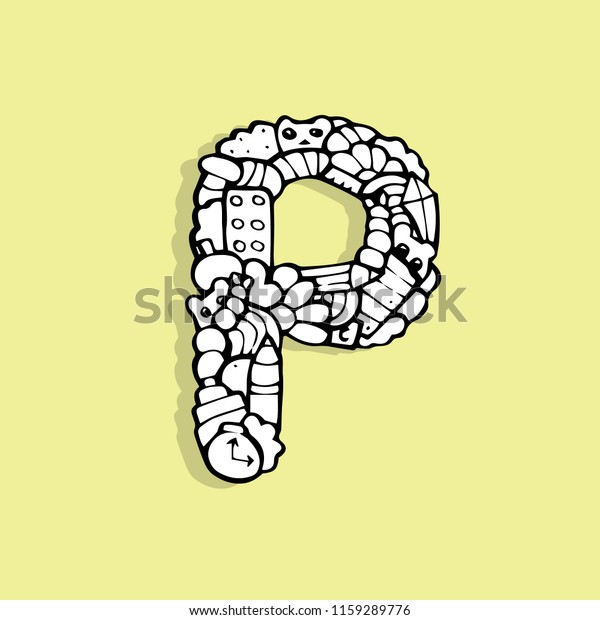 Childrens Abc Doodle Letter P Stock Vector (Royalty Free) 1159289776 ...
