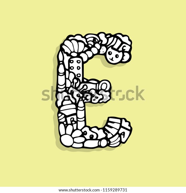 Childrens Alphabet Doodle Letter E Stock Vector (Royalty Free ...