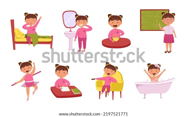 Childrens Daily Routine Vector Set Illustrations Stock Vector (Royalty ...