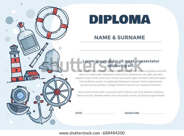 Childrens Diploma Preschool Elementary School Nautical Stock Vector ...