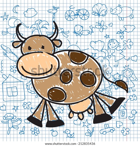 Childrens Drawings Doodle Cow Stock Vector (Royalty Free) 212835436