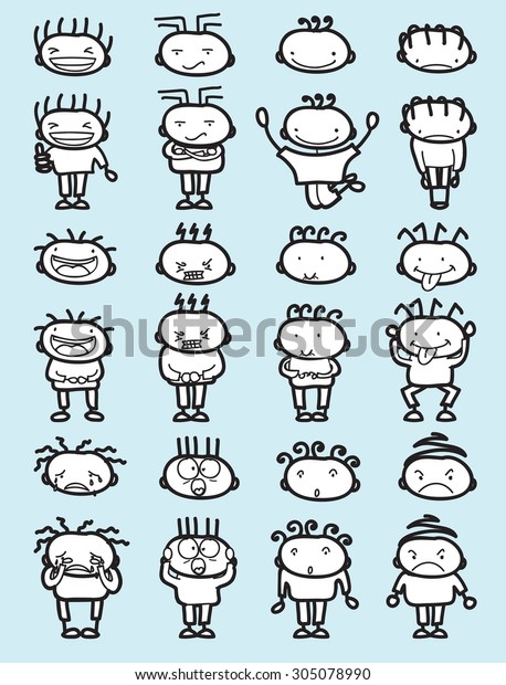 Childrens Drawings Doodle Different Emotions People Stock Vector ...