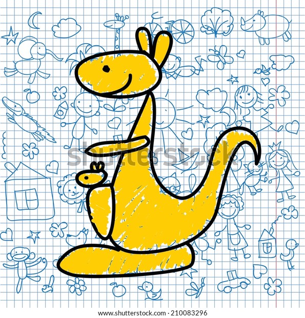 Childrens Drawings Doodle Kangaroo Stock Vector (Royalty Free ...