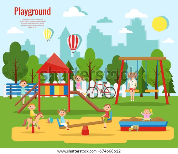 Childrens Playground Vector Illustration Childrens Activity Stock ...