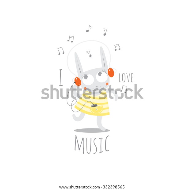 Childrens Postcard Cartoon Little Rabbit Listening Stock Vector ...