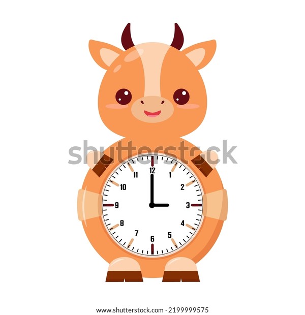 Childrens Round Mechanical Watch Cow Childrens Stock Vector (Royalty ...