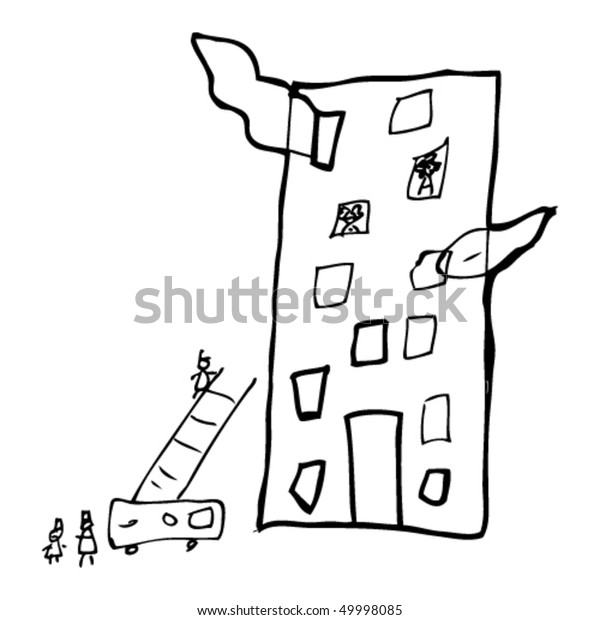 Childs Drawing Burning Building Stock Vector (Royalty Free) 49998085