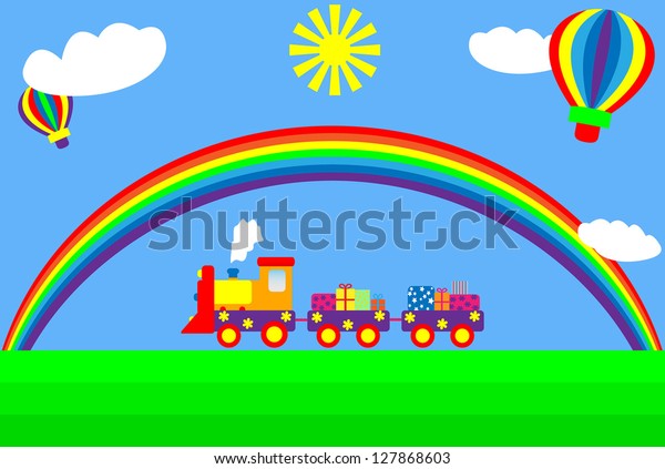 Childs Drawing Train Rainbow Stock Vector (Royalty Free) 127868603
